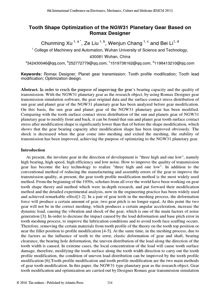 Tooth Shape Optimization of The NGW31 Planetary Ge | PDF | Gear ...