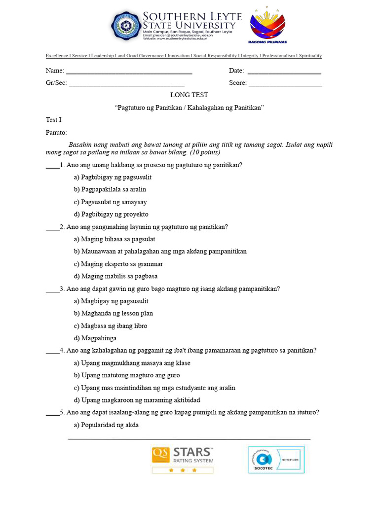 Test Questionaire | PDF