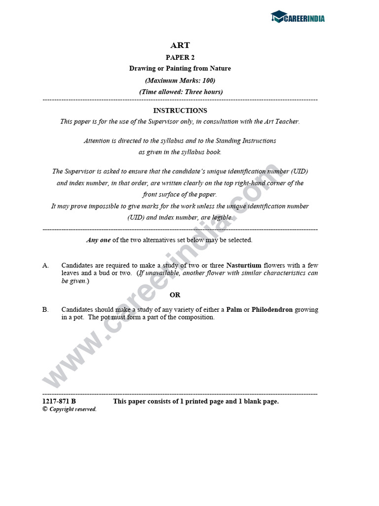 ISC Class 12 Art Paper 2 Question Paper - 2017 | PDF