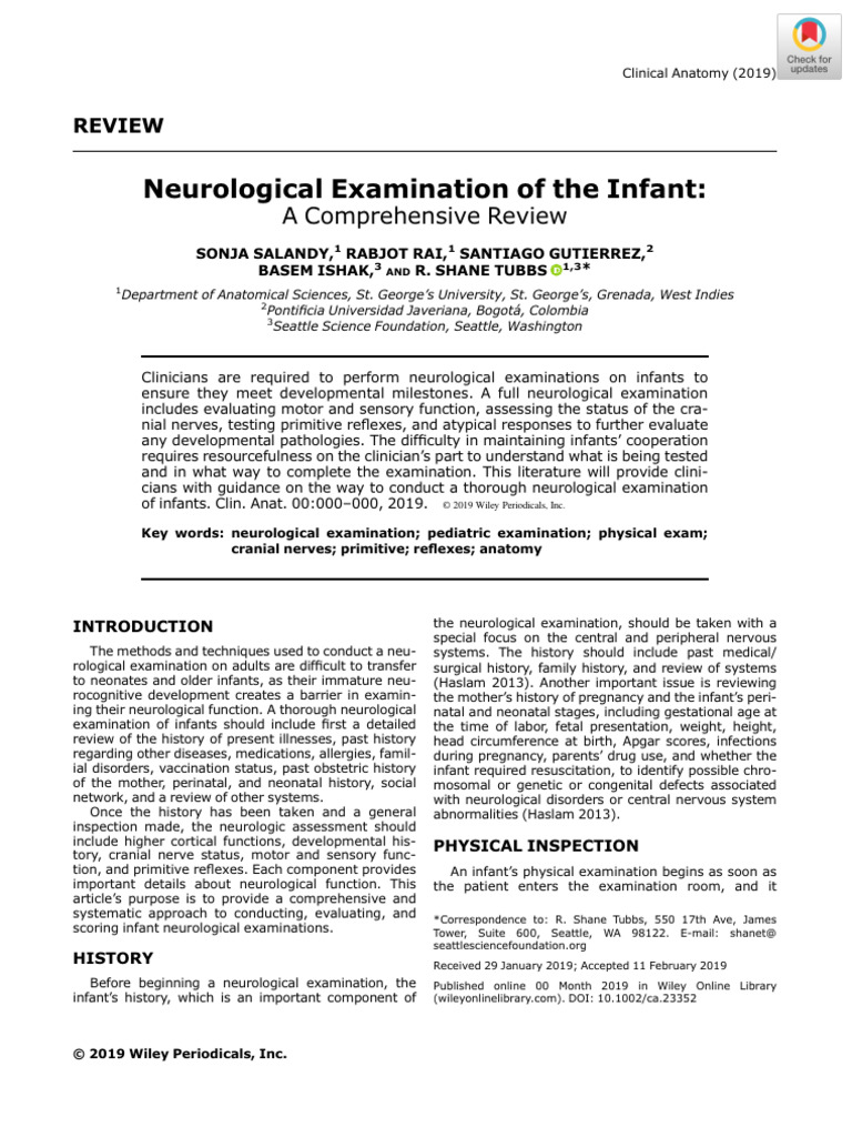 Infant Neurological Exam Checklist | PDF | Anatomy | Nervous System