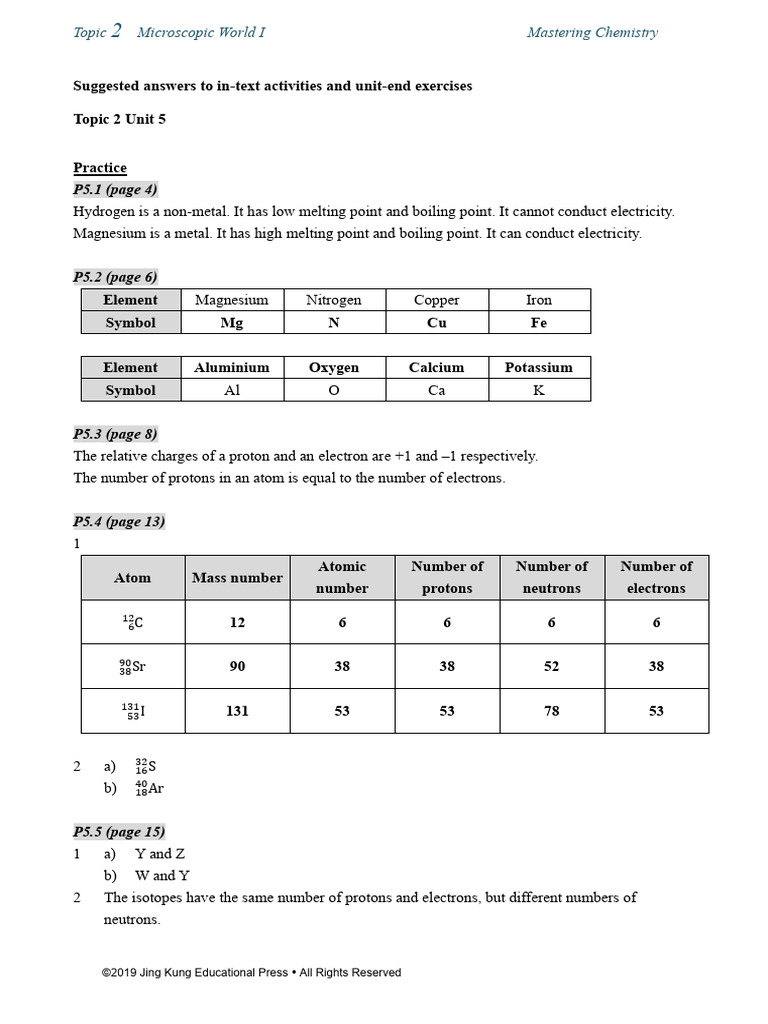 Unit 5 Chemistry Concepts and Exercises | PDF | Atoms | Chemical Elements