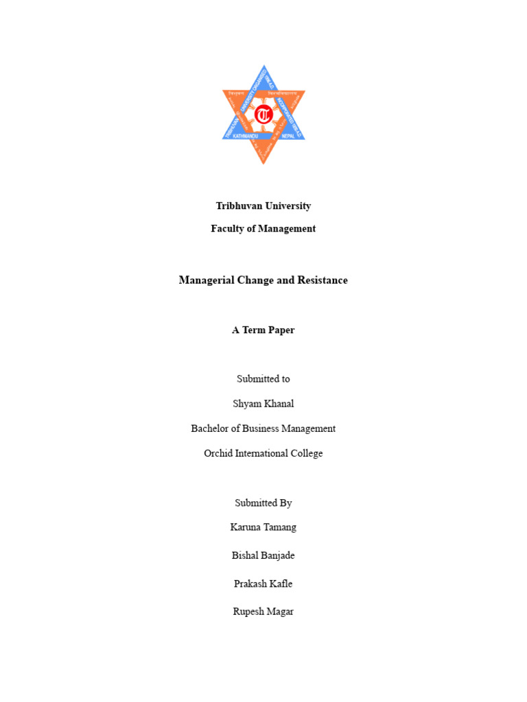 Term Paper On Managerial Change and Resistance | PDF | Behavioural ...