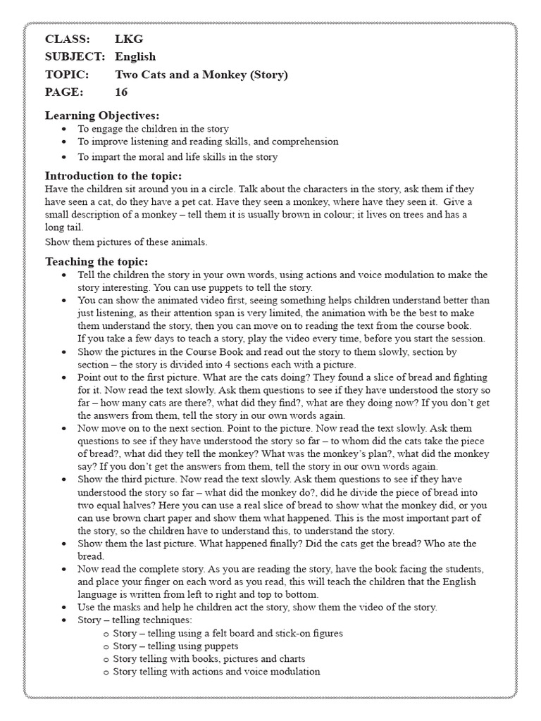Two Cats and a Monkey: A Moral Story | PDF | Reading Comprehension