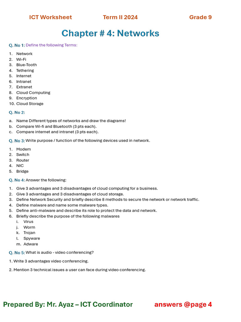 ICT Revision Worksheet TERM - II Answers | PDF | Computer Network | Malware