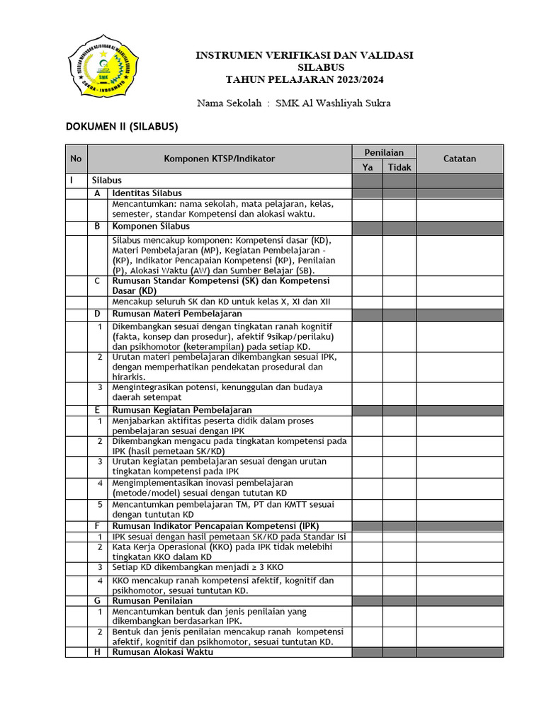 Instrumen Validasi SILABUS, RPP | PDF