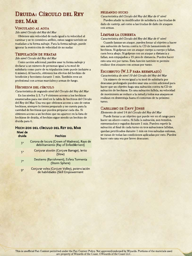 Subclases de Druidas Basadas en El Mar | PDF