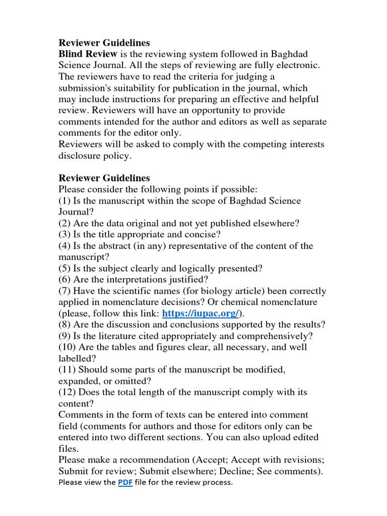 Baghdad Science Journal Reviewer Guide | PDF | Career & Growth