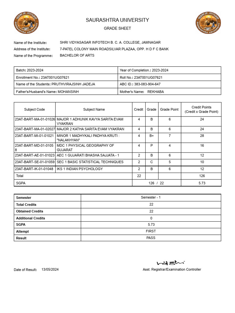 Student Gradesheet | PDF
