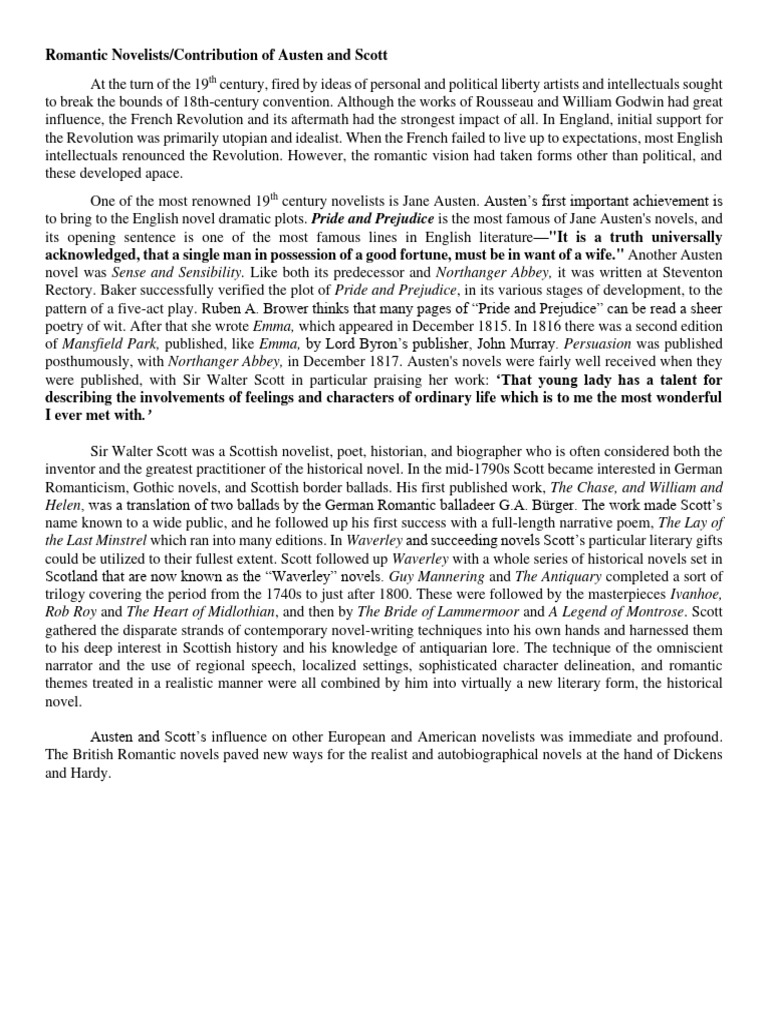 Romantic Novelists-Austen and Scott | PDF | Jane Austen | Romanticism