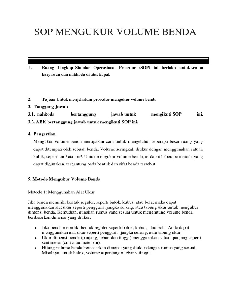 Sop Mengukur Volume Benda | PDF | Sains & Matematika
