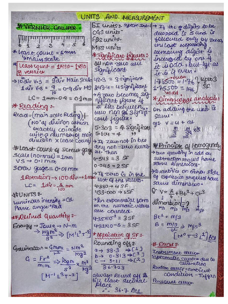 Unit and Measurement Class 11th Chapter 1 by Hand Written | PDF