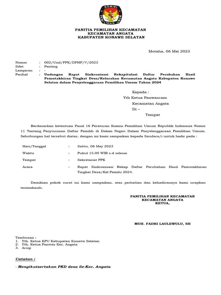 Surat-Undangan-SINKRONISASI DPHP Panwas | PDF