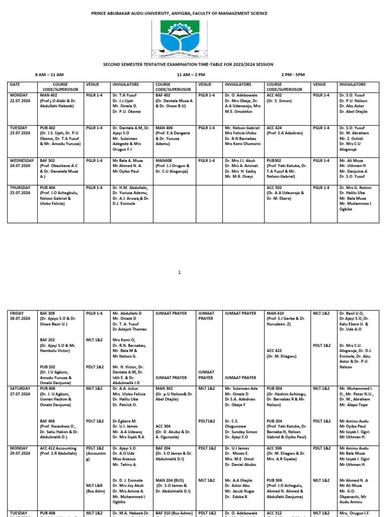 2024 Second Semster Exam Times Table (3) Corrected | PDF