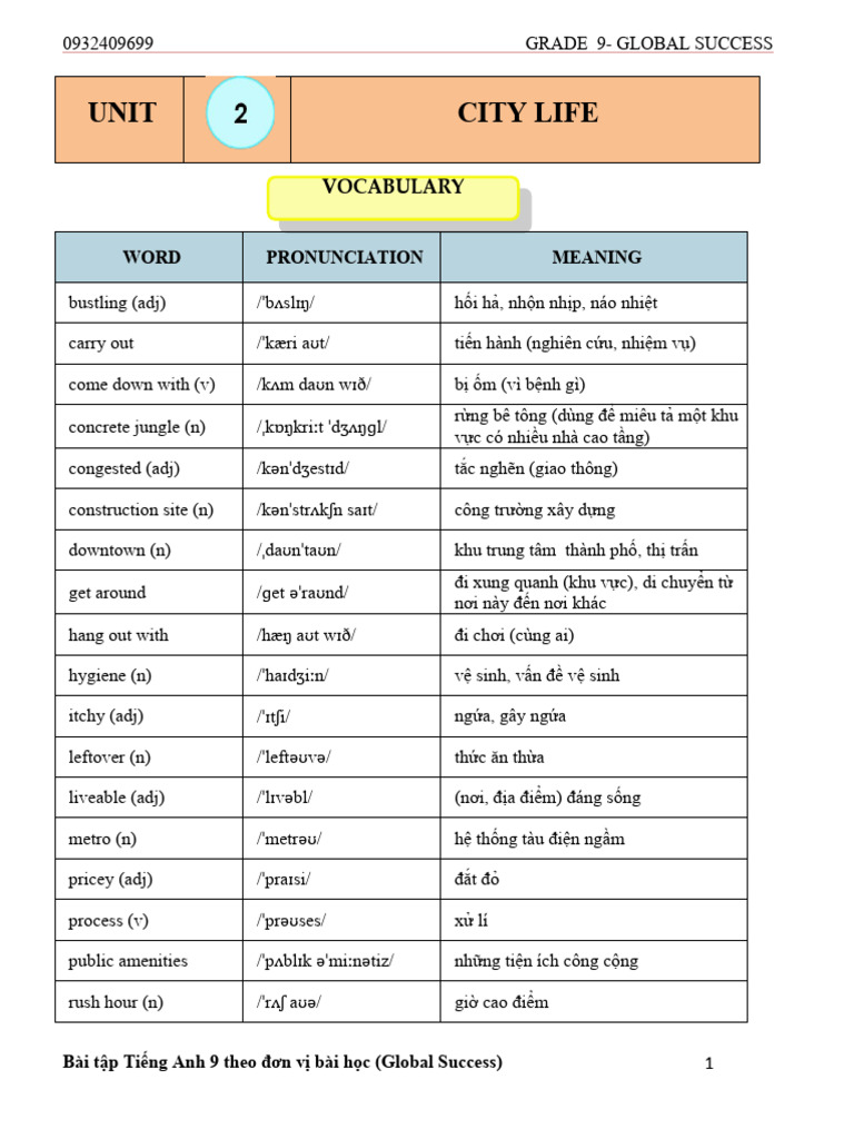 GV Đáp Án Unit 2 Lớp 9 GLOBAL SUCCESS | PDF | Cost Of Living | Traffic