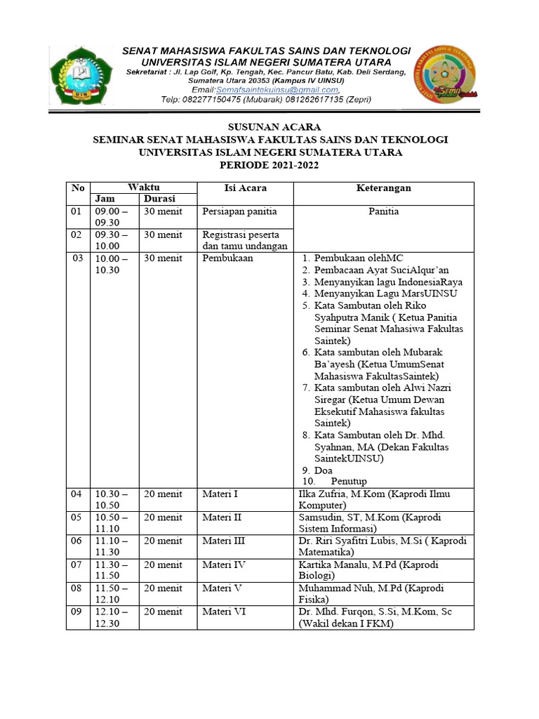 Susunan Acara Seminar SEMAF | PDF