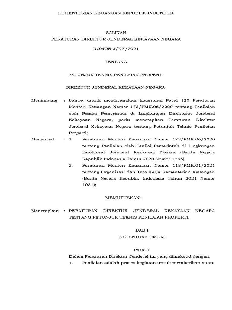 PER 3 KN 2021 Petunjuk Teknis Penilaian Properti | PDF