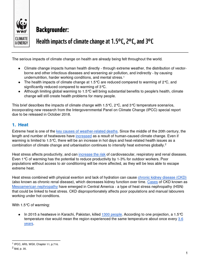 Backgrounder Health Impacts of Climate Change at 1 5c 2c 3c | PDF ...