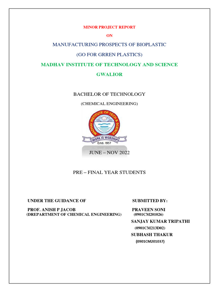 Minor Project Report | PDF | Biodegradation | Plastic