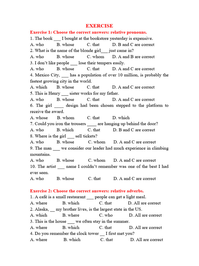 (Exercise) Relative Clause | PDF