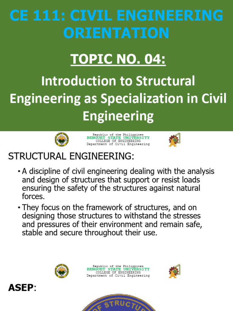 CE 111 Civil Engineering Orientation 2.0 Units - TOPIC 4 | PDF | Beam ...