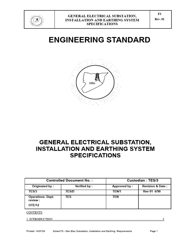 Sched-F3 General Electr Substation & Earthing Req | PDF | Electrical Substation | Power Supply