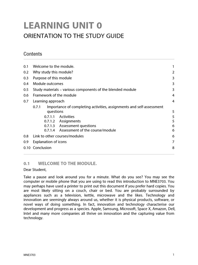 MNE3703 - Learning Unit 0 | PDF | Innovation | Learning