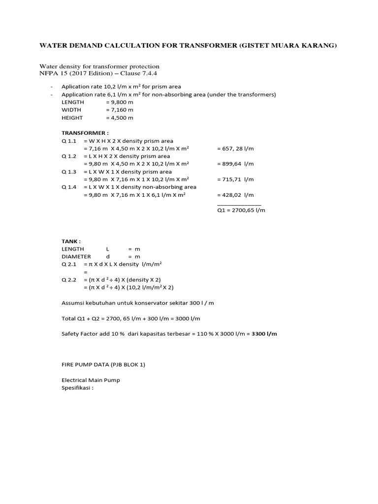 Water Demand Calculation For Transformer Ibt | PDF | Science & Mathematics