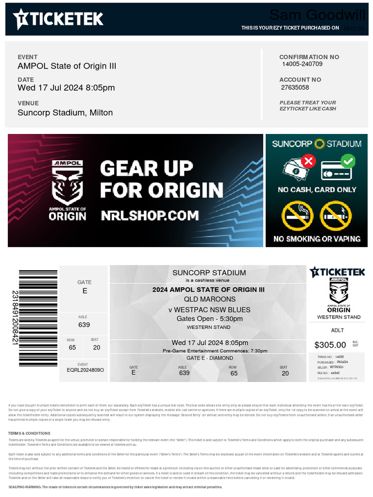 Ampol State of Origin III 2 | PDF | Legal Documents | Ephemera