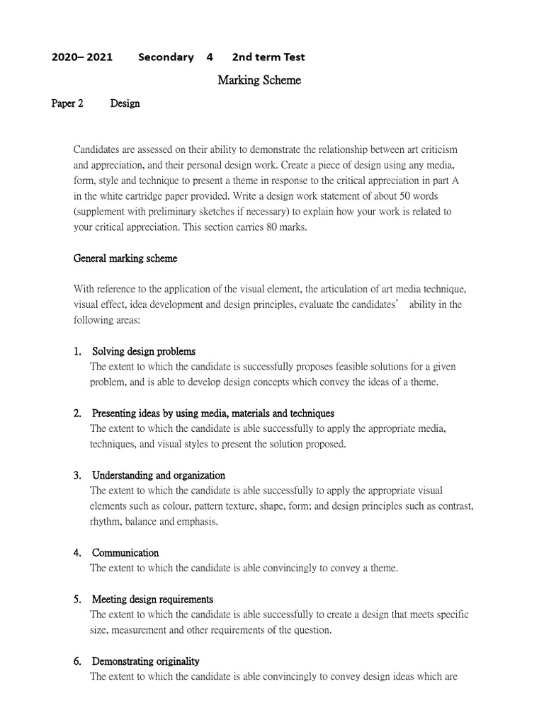 2020 - 21 S4 2nd Term Test Marking Scheme | PDF | Design | Communication