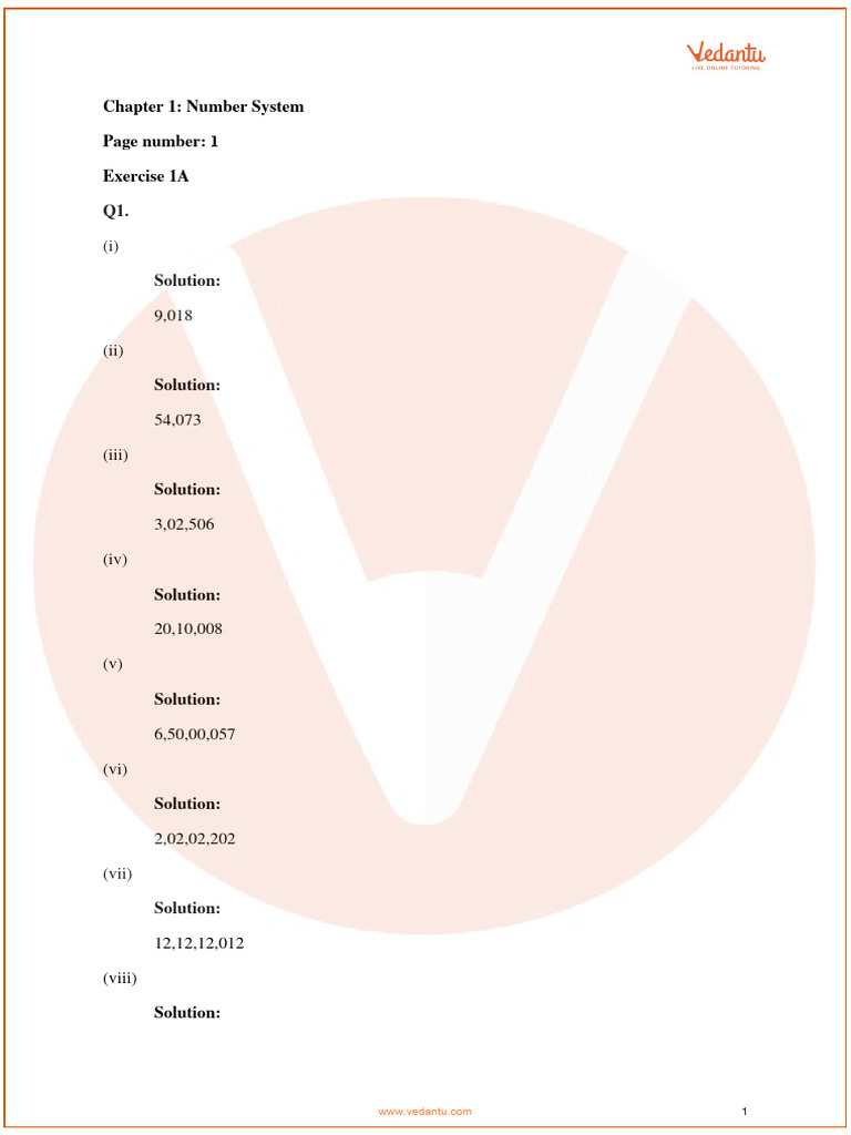 Class 6 Number System Exercise 1A | PDF