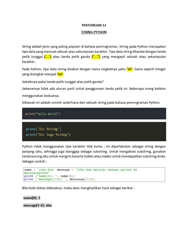 Pertemuan 12 - String Python | PDF | Komputer