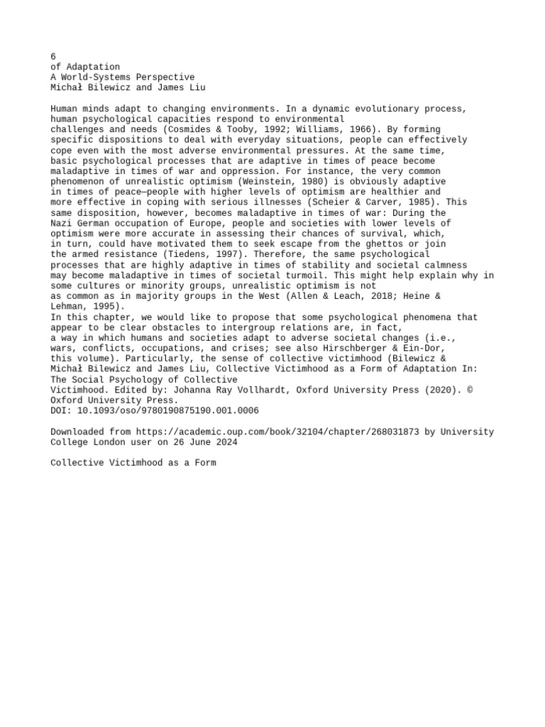Collective Victimhood as Adaptation | PDF | World Systems Theory ...
