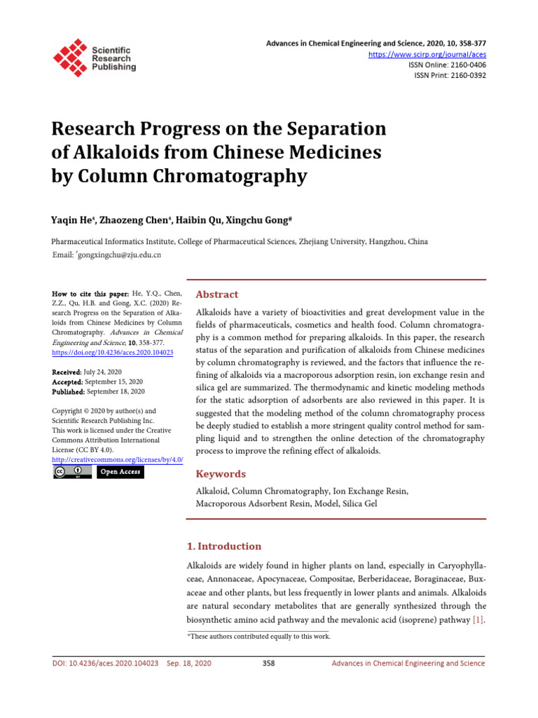 Research Progress On The Separation of Alkaloids F | PDF | Chromatography | Adsorption