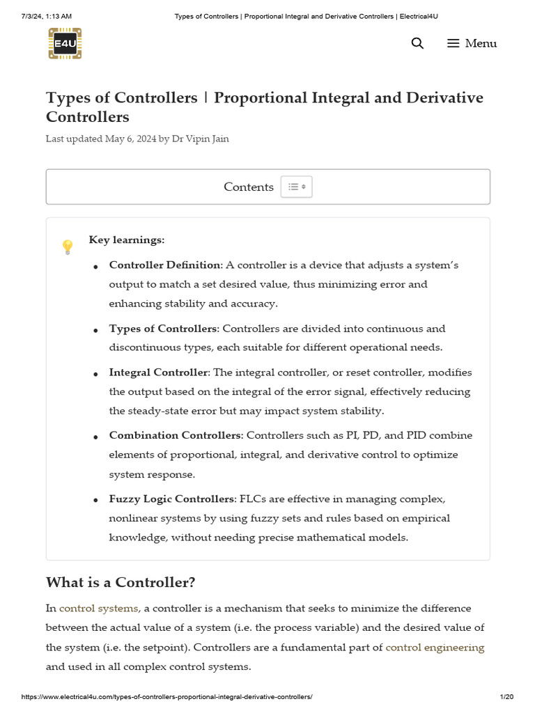 Types of Controllers - Proportional Integral and Derivative Controllers ... Types of Controllers - Proportional Integral and Derivative Controllers ...