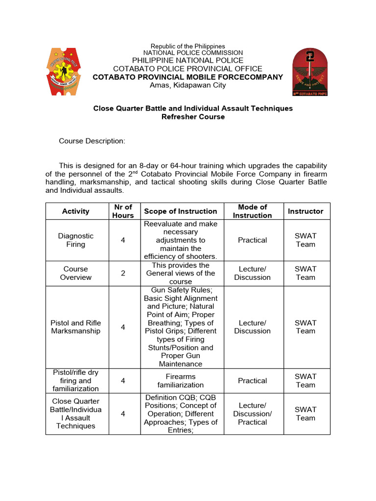 Program of Instruction Swat Crash Course | PDF | Swat | Firearms
