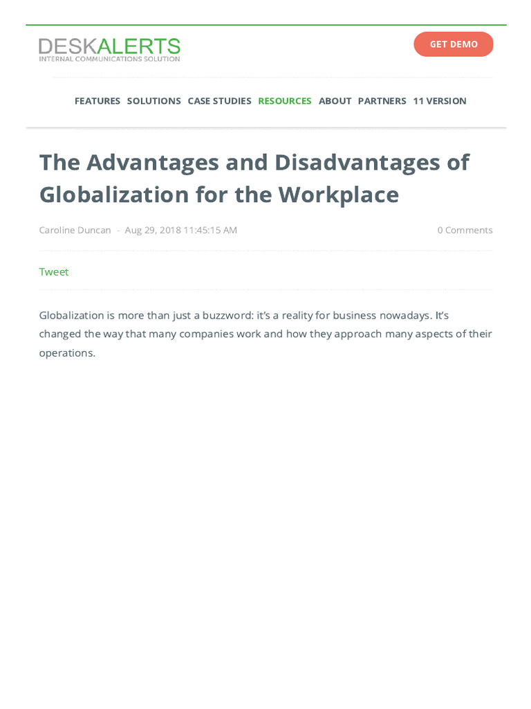 The Advantages and Disadvantages of Globalization For The Workplace | PDF | Globalization ...
