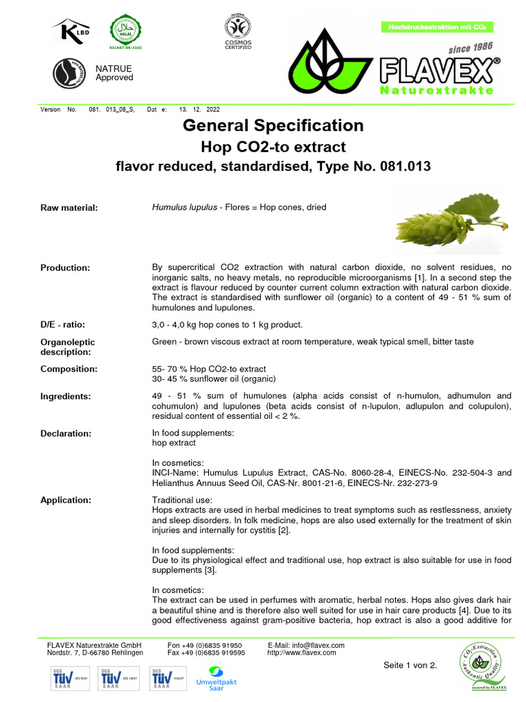 EN Spezi Hop CO2-to Extract 081 013 | PDF | Hops | Materials