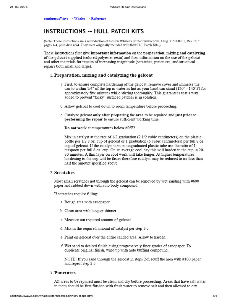Whaler Hull Repair Instructions Guide | PDF | Fiberglass | Polyurethane