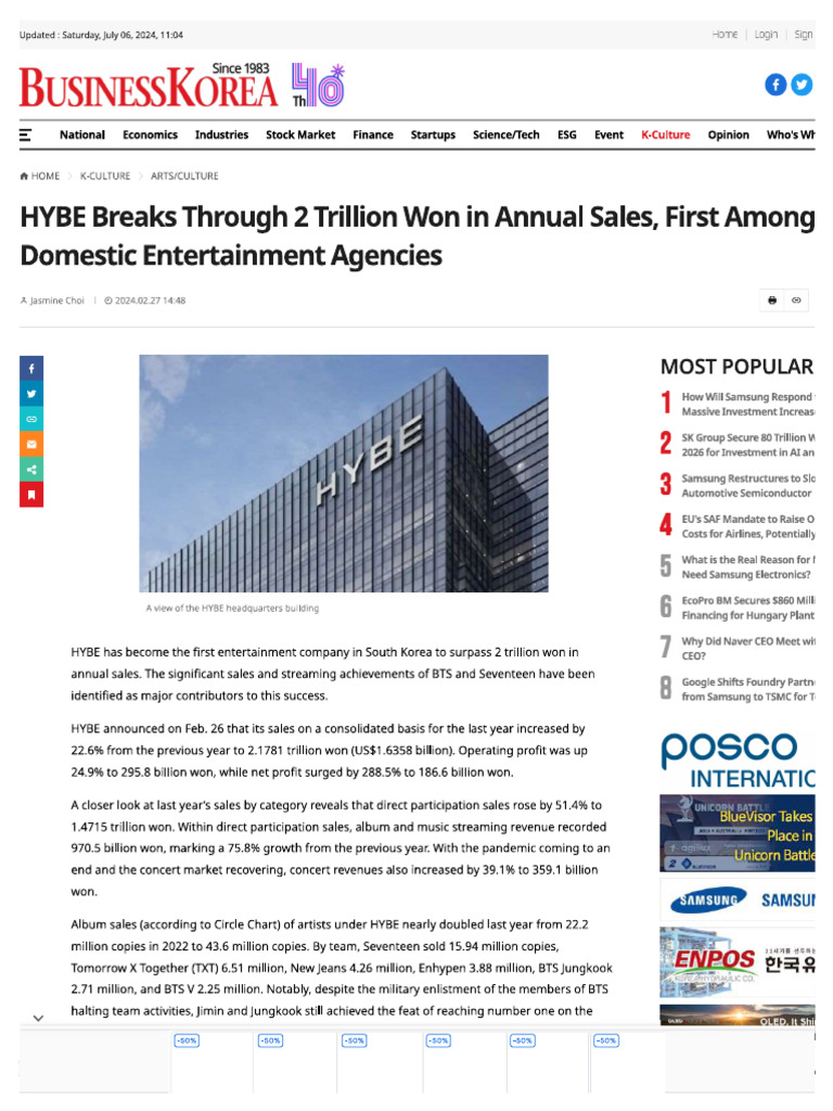 HYBE Highest Annual Sales | PDF