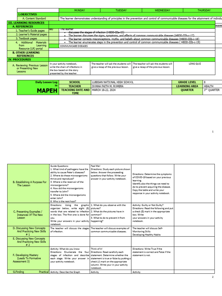 DLL Gr8 Health | PDF | Learning | Infection