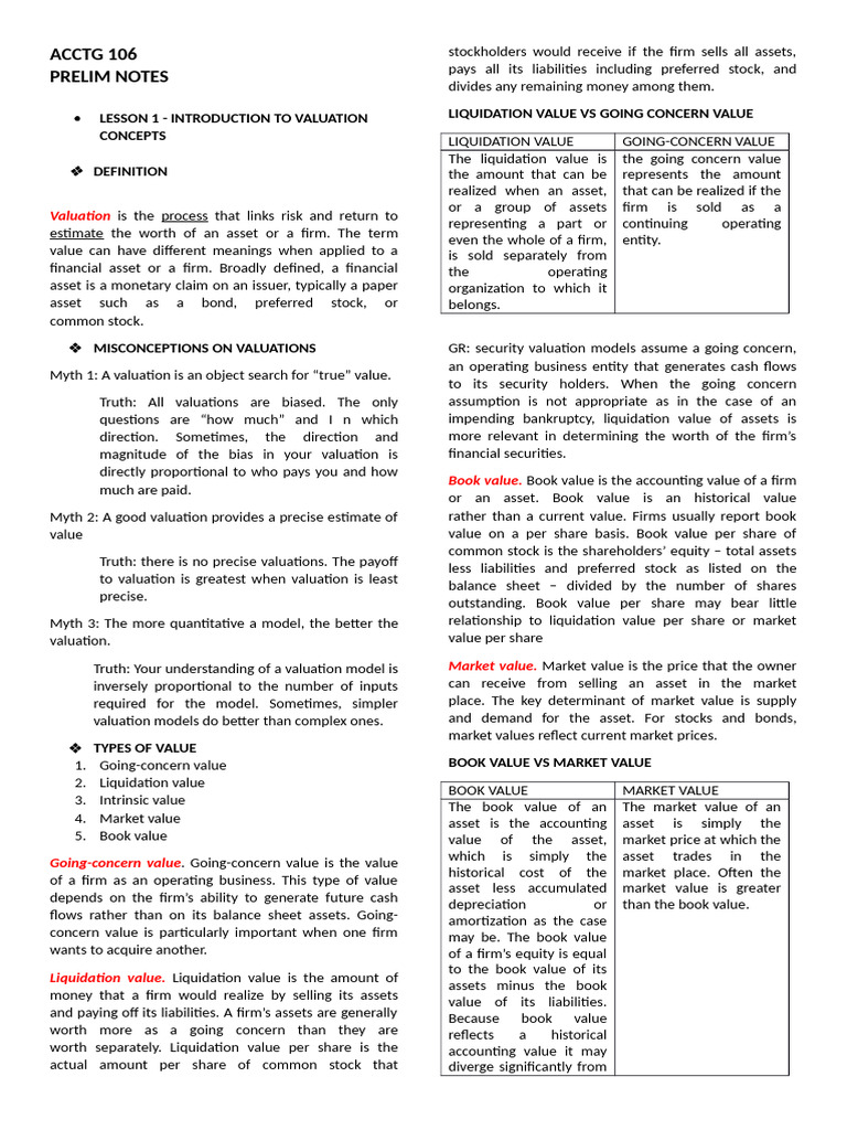 ACCTG 106 MIDTERM NOTES (Stock Valuation) | PDF | Valuation (Finance ...