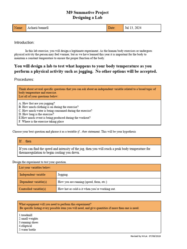 M9 - Summative Assessment - Designing A Lab | PDF | Experiment | Thermoregulation