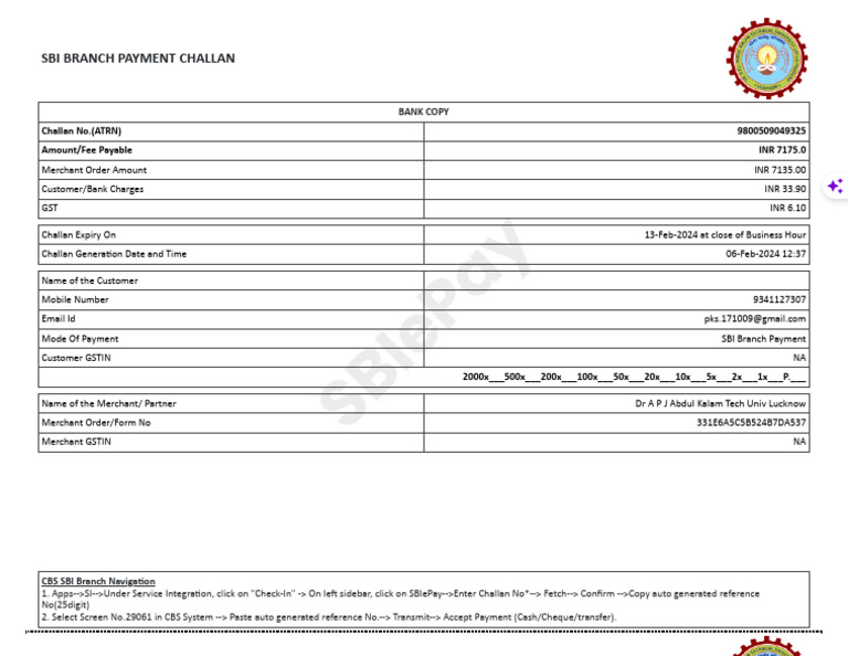 Sbiepay - Sbi Secure Merchant AggCashOrderChallanReceipt - jsp#No-back-Button | PDF | Payments ...