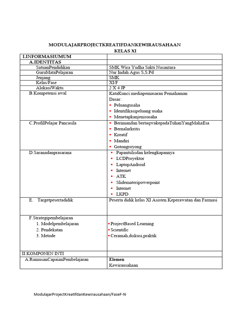 Modul Ajar PKK Fase F Xi | PDF