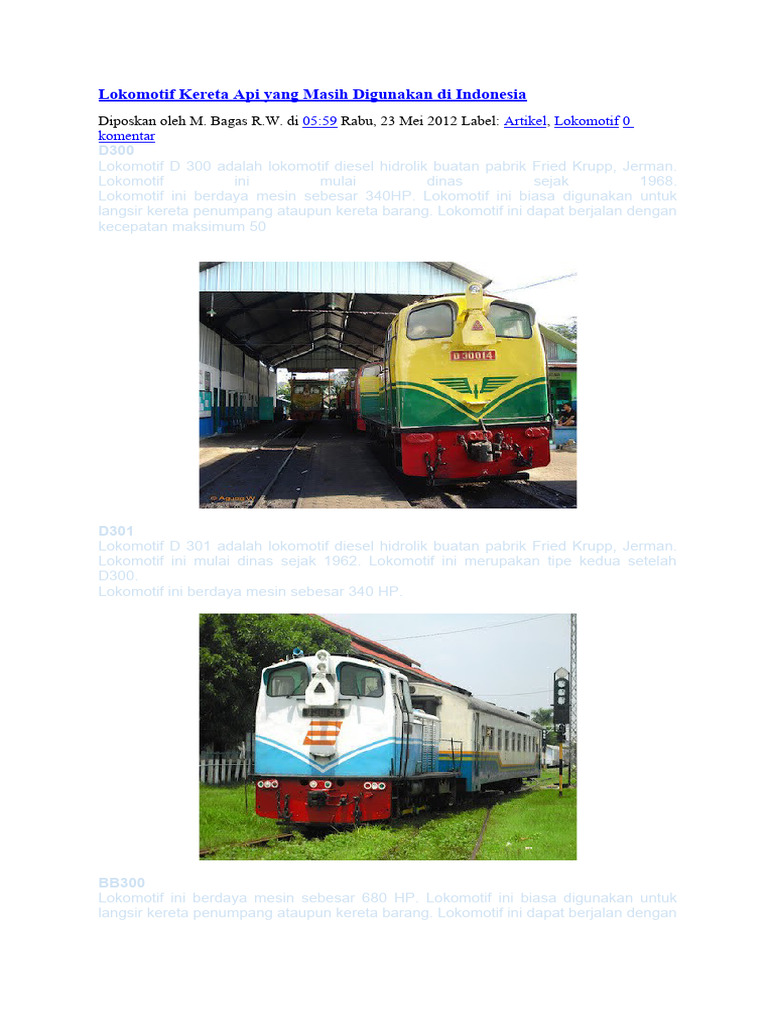Lokomotif Kereta Api Yang Masih Digunakan Di Indonesia | PDF ...