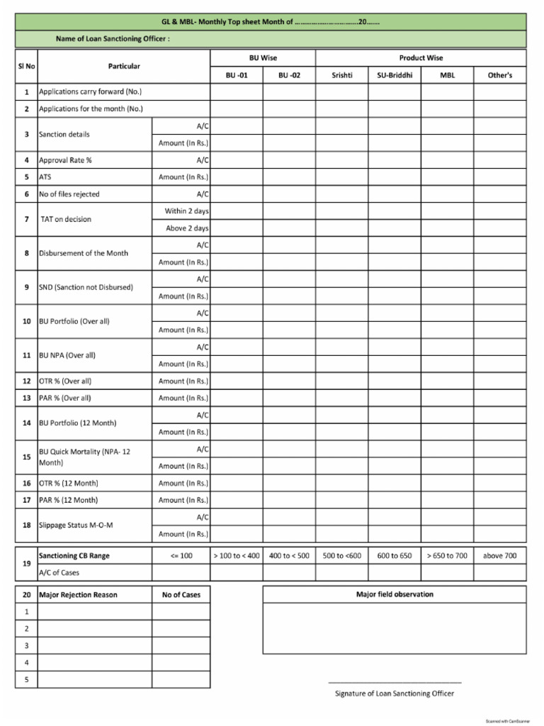 Monthly Top Sheet - LSO | PDF