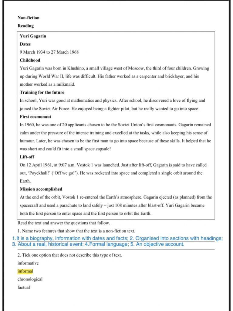 Fiction Passage and WS 4A Answer Key | PDF