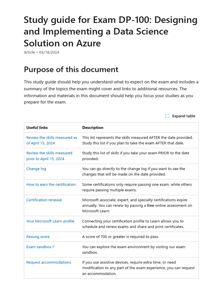 DP-100 Overview | PDF | Machine Learning | Microsoft Azure