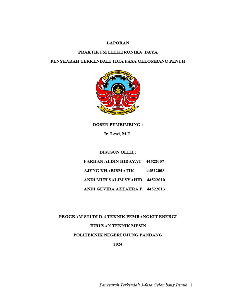 Penyearah Terkendali 3 Fasa Gelombang Penuh Kelompok 1 | PDF | Sains ...