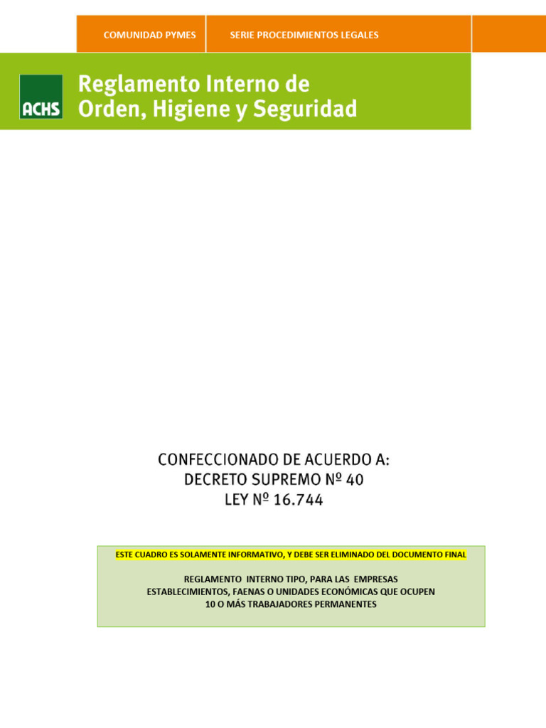 29.actualizado Reglamento Interno de Orden Higiene y Seguridad ACHS | PDF | Derecho laboral ...